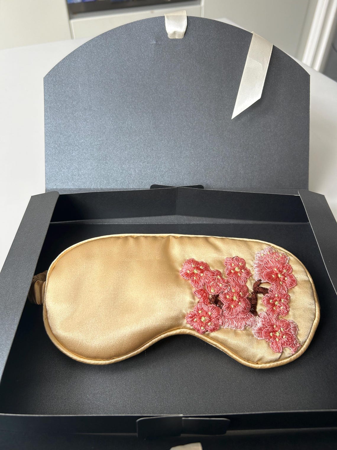 Beautiful Hand Embroidered Gold Eye Mask With Floral Design Applique ...
