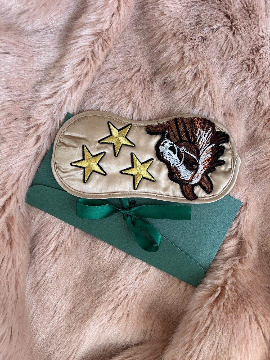 Hand Embroidered Mulberry Silk Eye Mask: Gold Cowboy Horse Design - Etsy