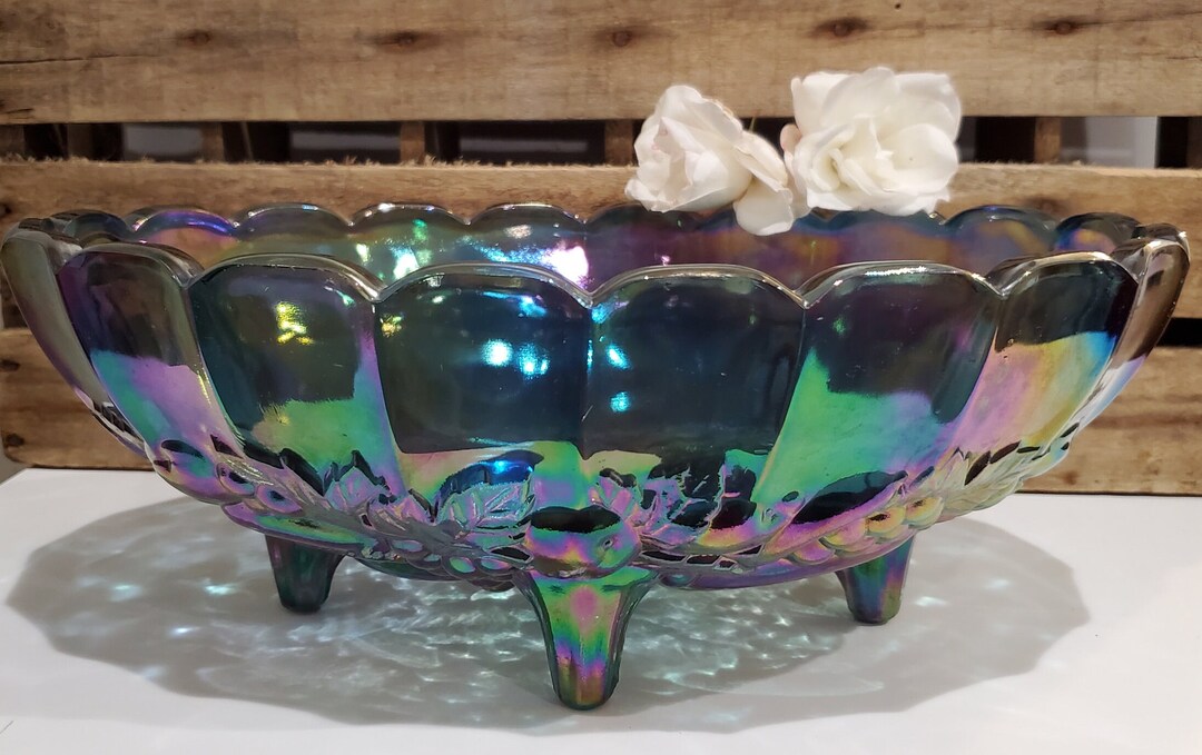 Vibrant Blue Carnival Glass Fruit Bowl by Indiana Glass Company ...