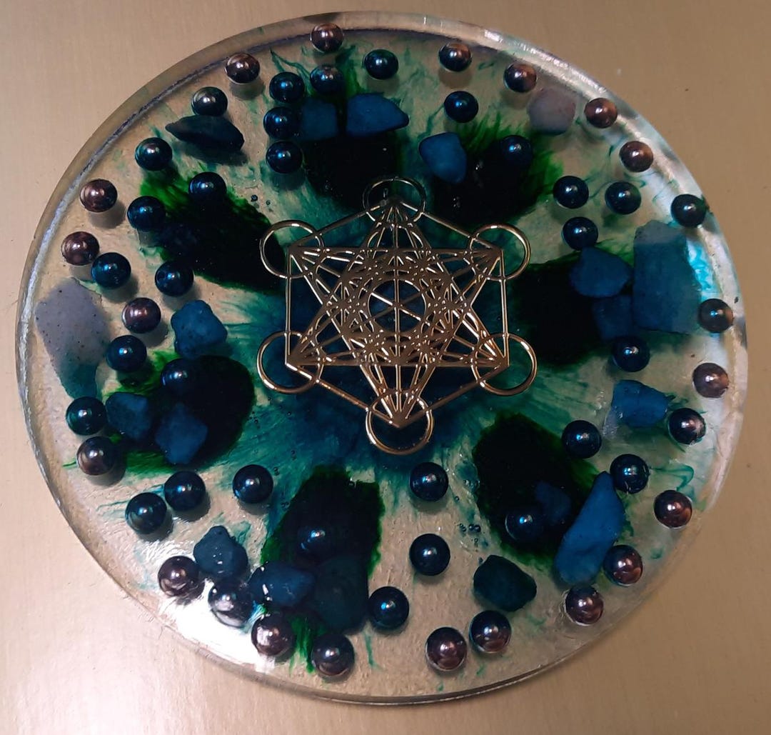 Sacred Geometry - Resin Coaster - Crystal - Copper Beads - Metatron's ...