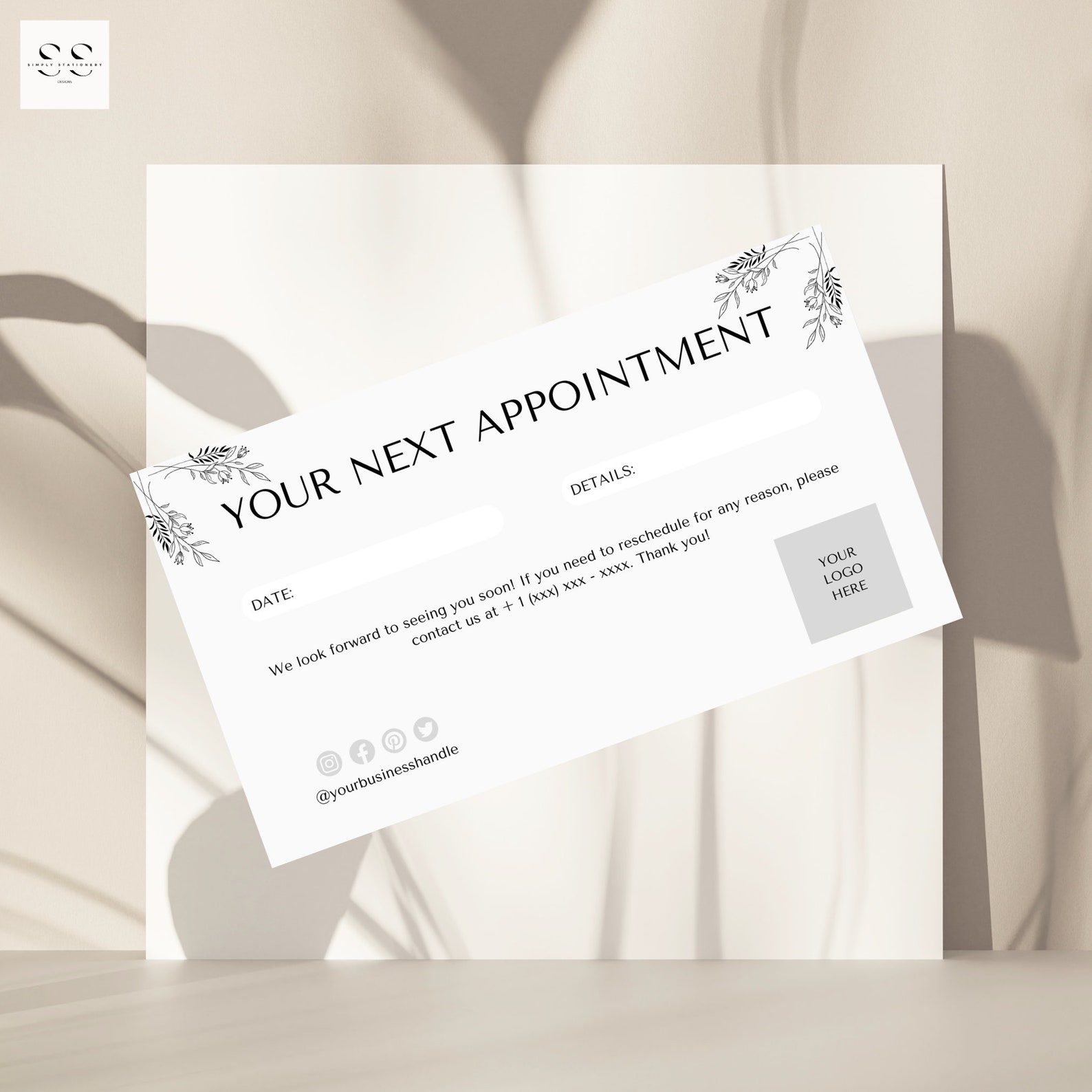Printable Modern Appointment Card, Editable Appointment Card, Gray ...