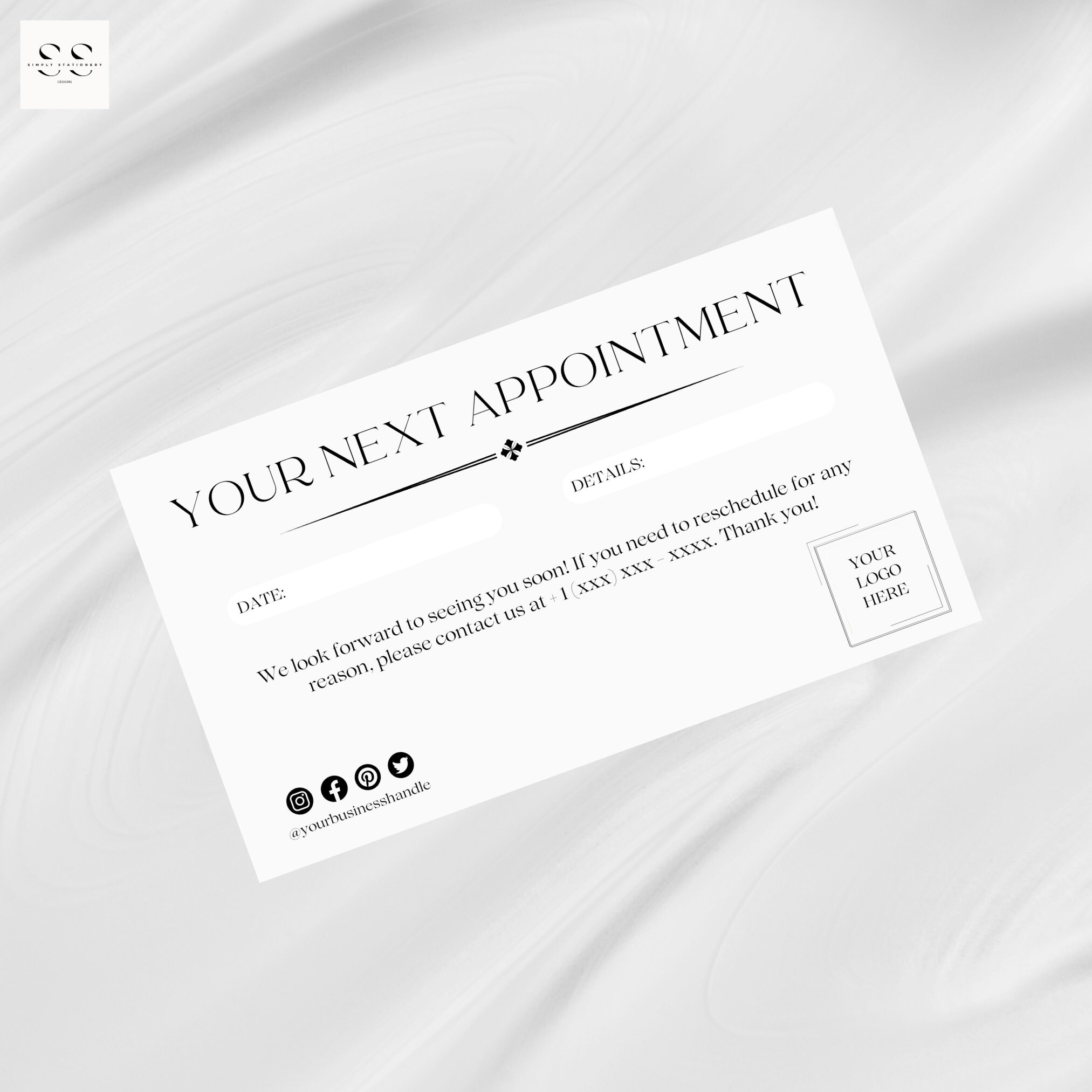 Printable Modern Appointment Card, Editable Appointment Card, B&W ...