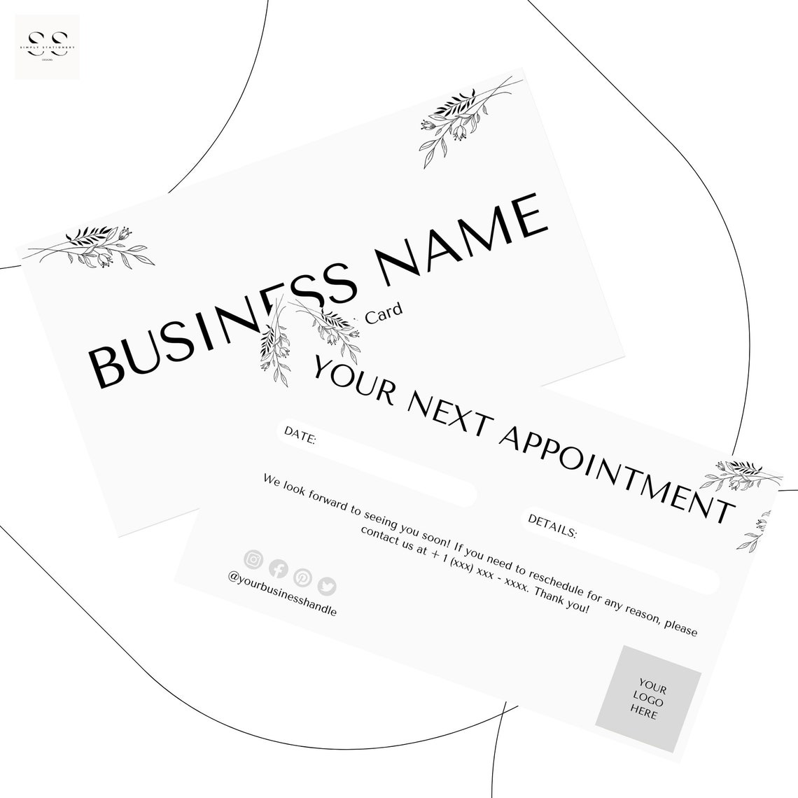 Printable Modern Appointment Card, Editable Appointment Card, Gray ...