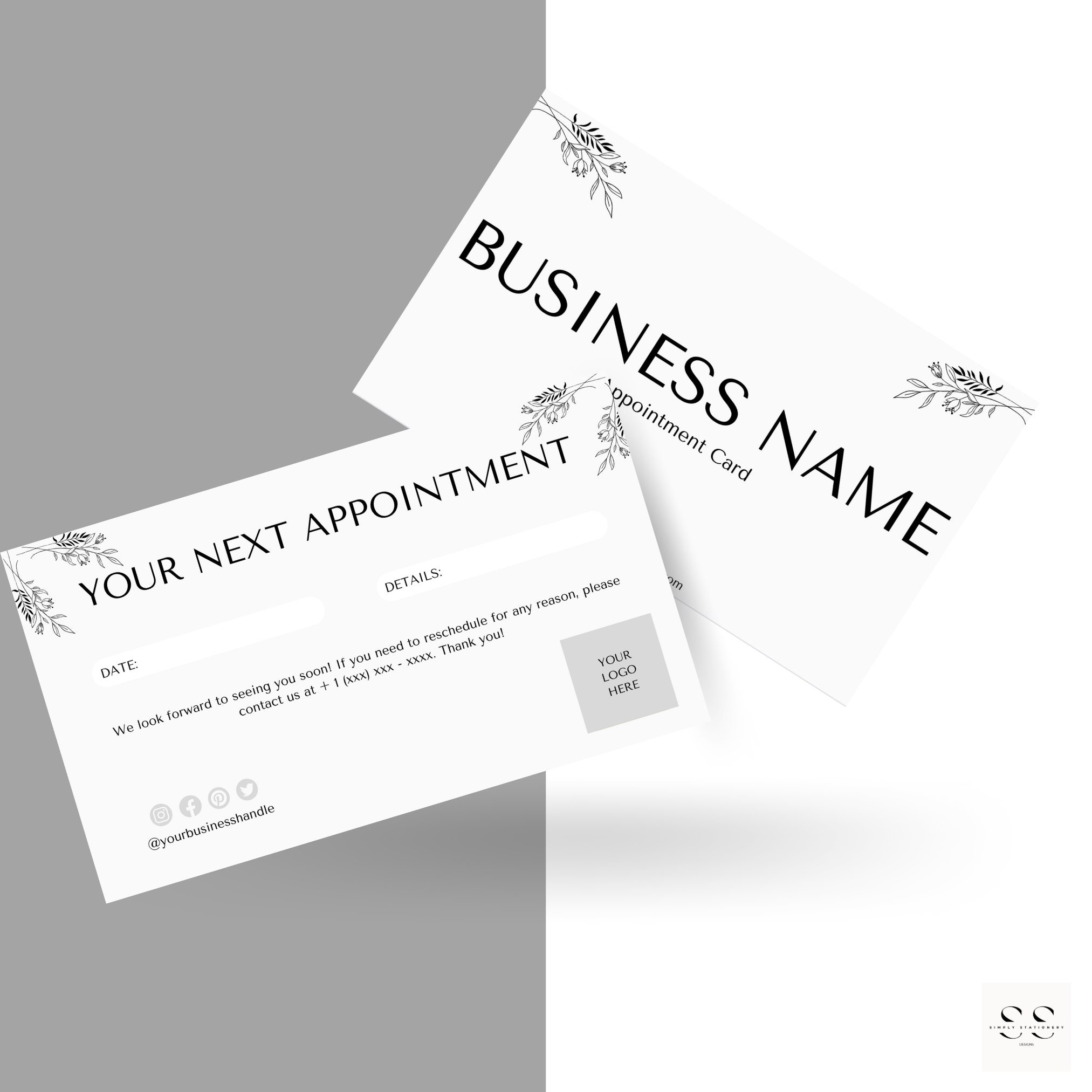Printable Modern Appointment Card, Editable Appointment Card, Gray ...