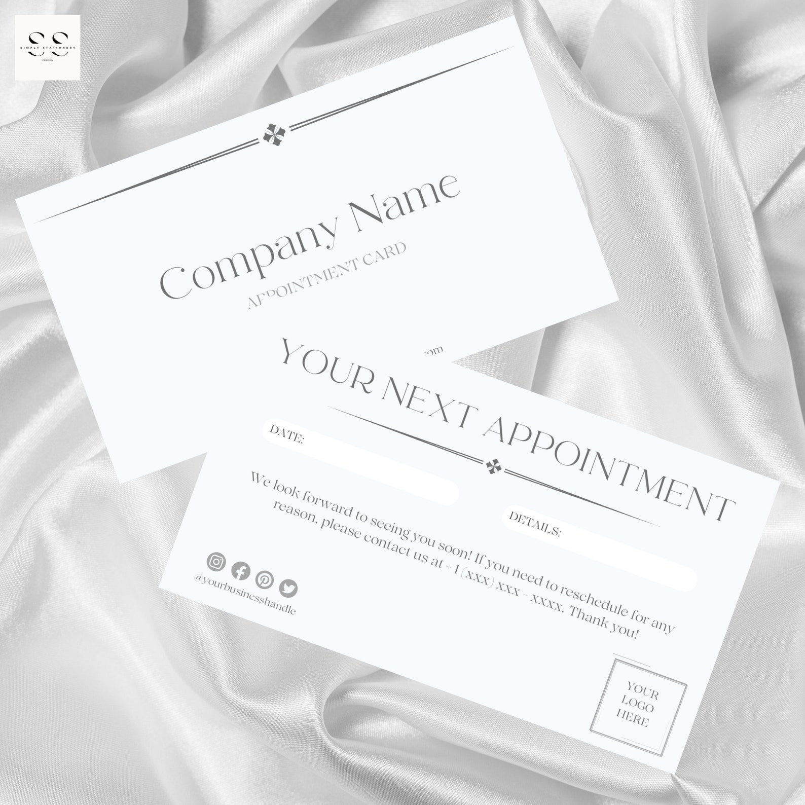 Printable Modern Appointment Card, Editable Appointment Card, Blue ...