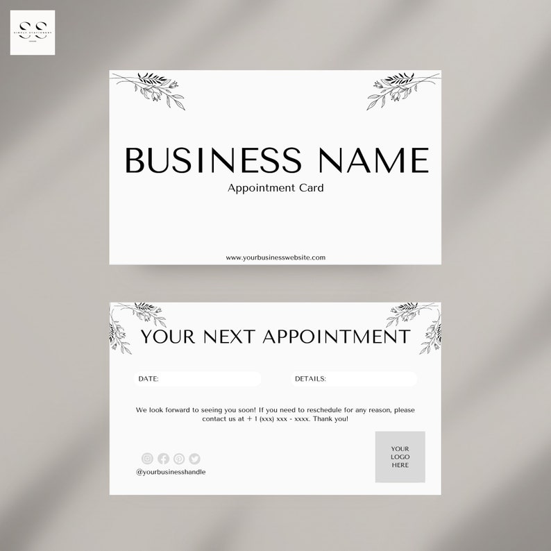 Printable Modern Appointment Card, Editable Appointment Card, Gray ...