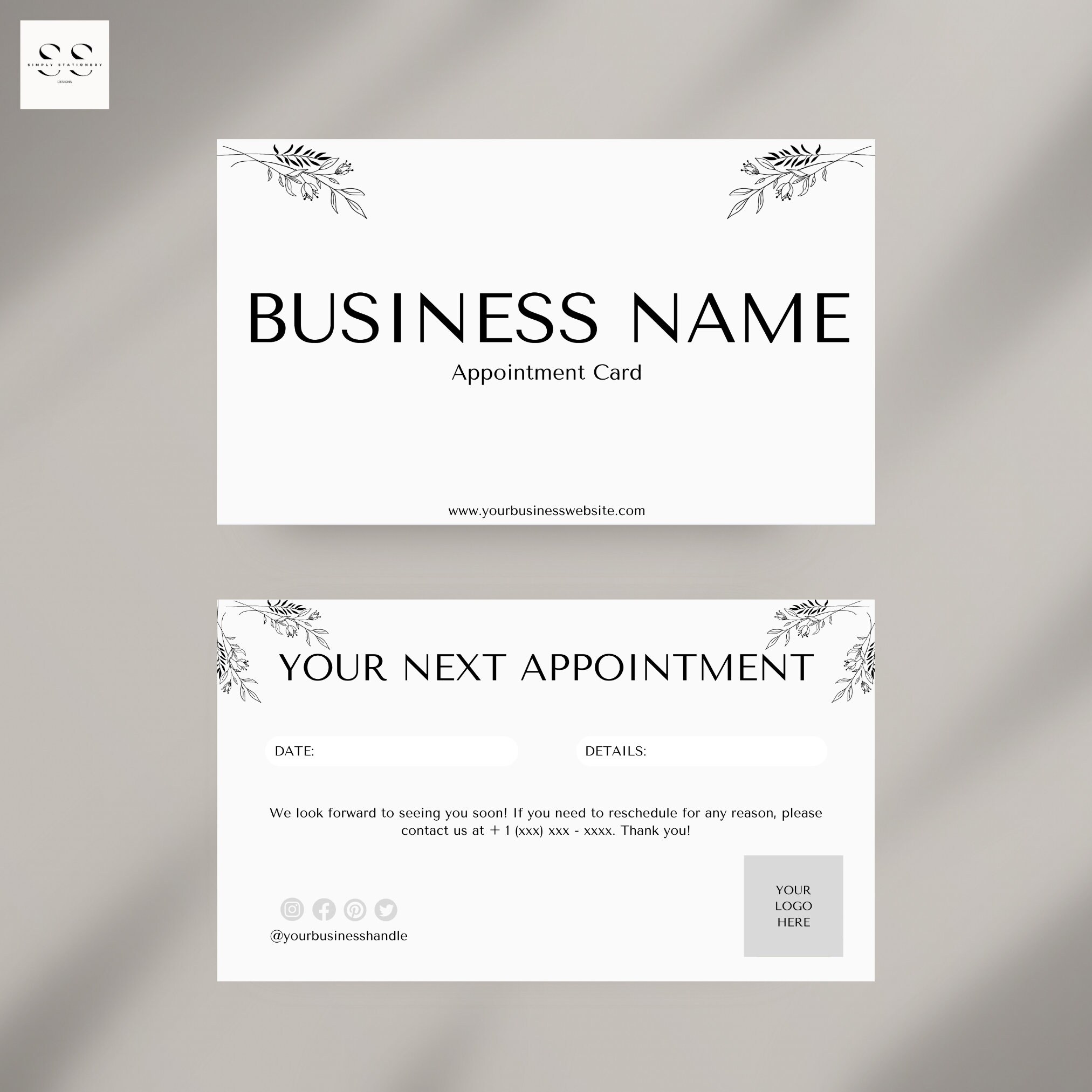 Printable Modern Appointment Card, Editable Appointment Card, Gray ...