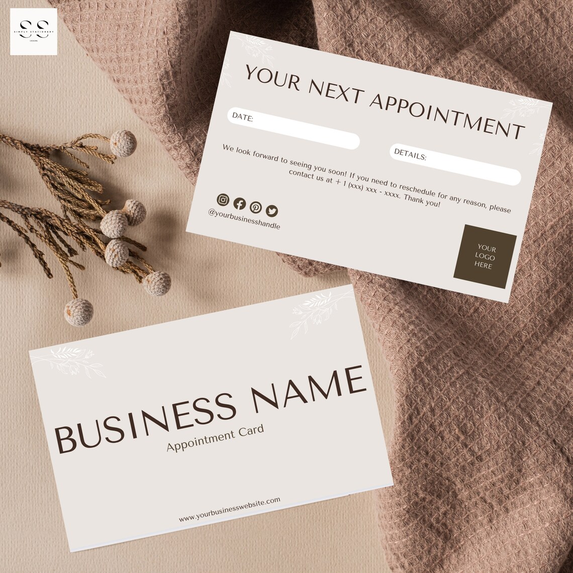 Printable Modern Appointment Card, Editable Appointment Card, Neutral ...