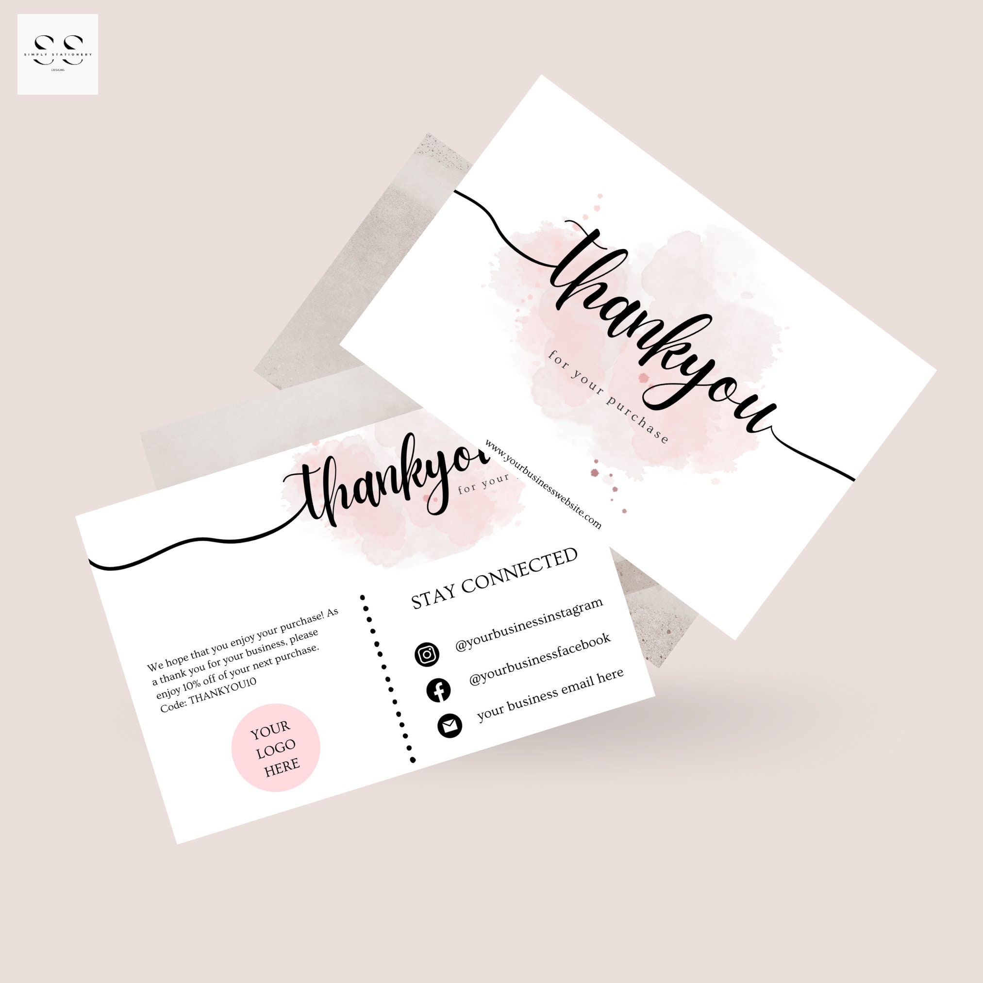 Editable Business Thank You Card, Printable Modern Thanks for Your ...