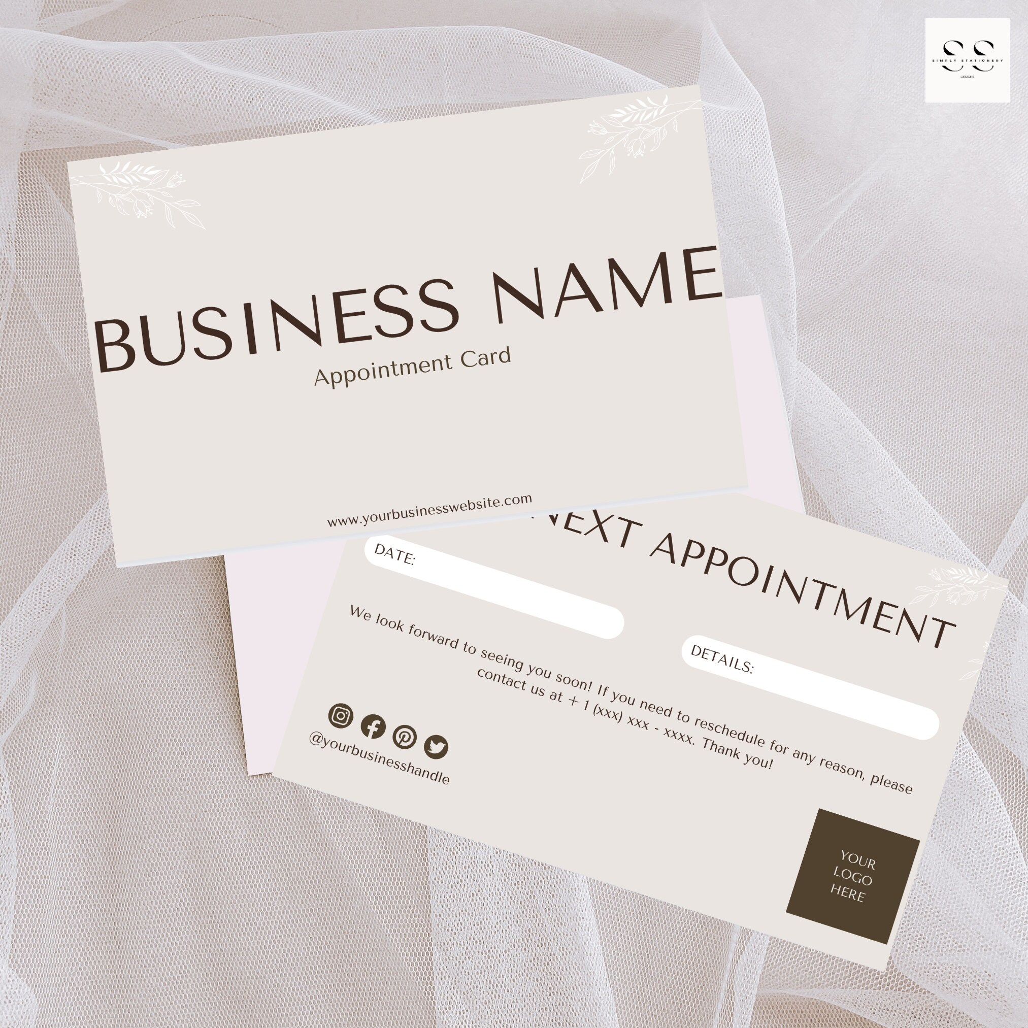 Printable Modern Appointment Card, Editable Appointment Card, Neutral ...