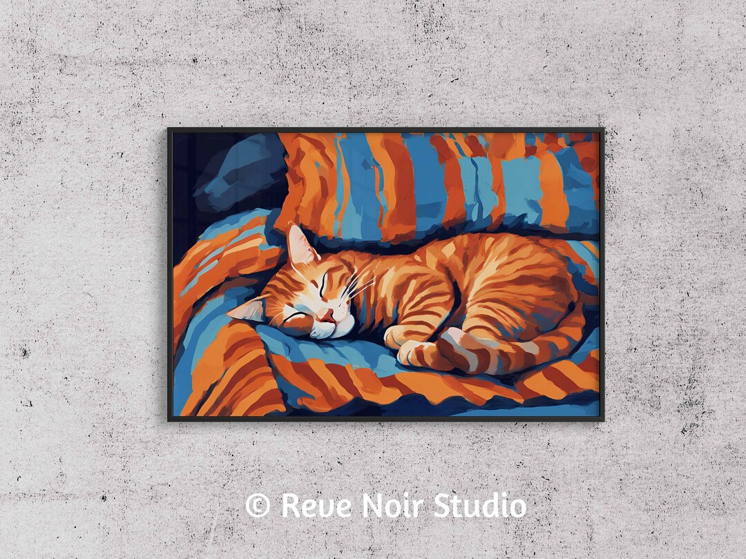 Ginger Cat Print Boho Cat Art Print, Abstract Cat Print for Living Room ...