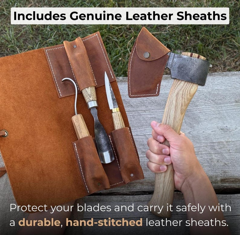 Hand Forged Carbon Steel Wood Carving Tool Set: Axe, Gouge, Sloyd ...