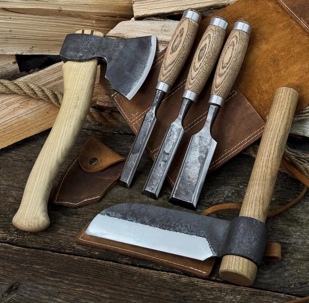 Hand-forged Wood Carving Tool Set | Artisan Chisels, Adze & Hatchet ...