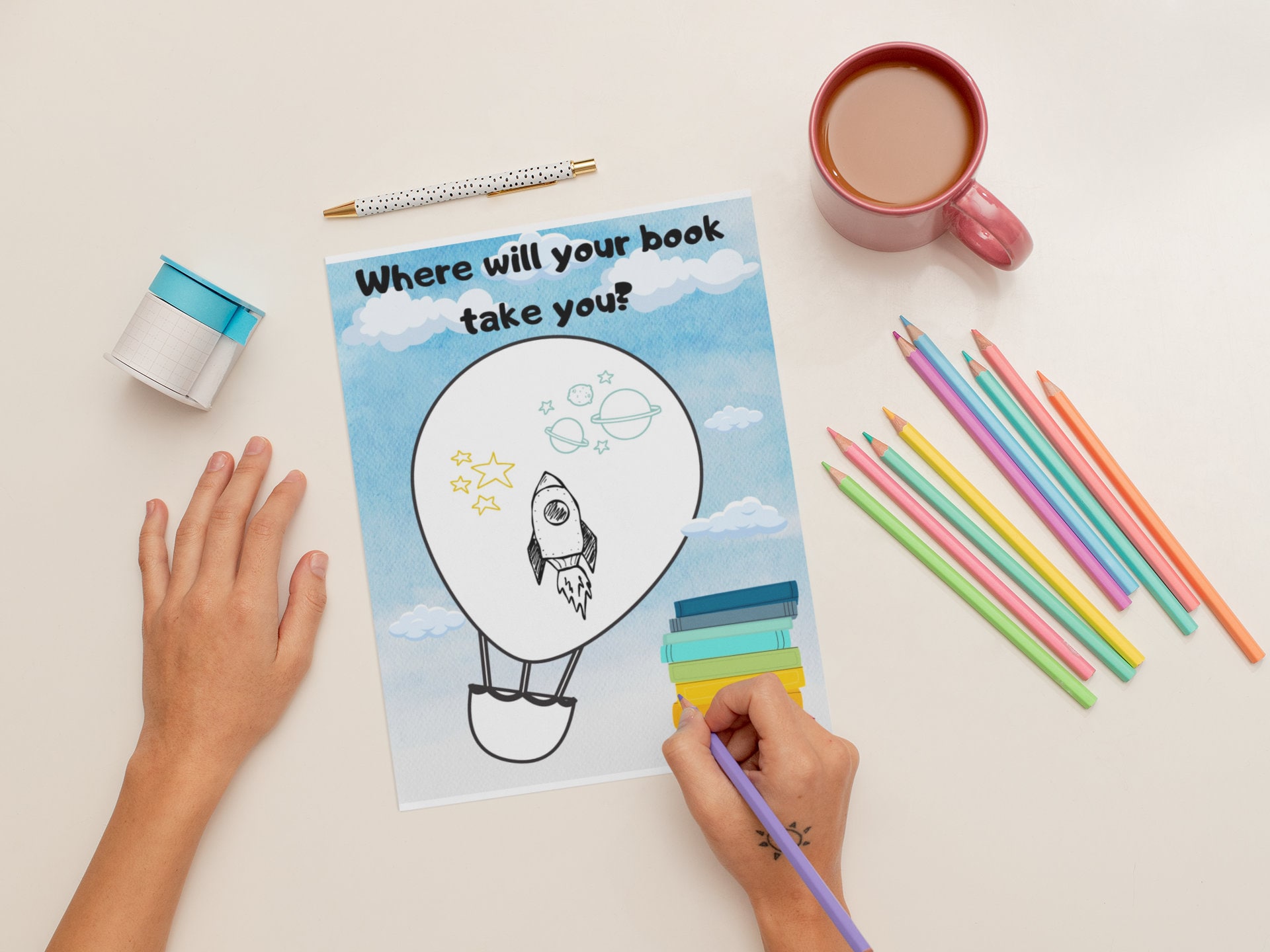 Reading Day Printable. Hot Air Balloon. Draw or Fingerprint Art. - Etsy
