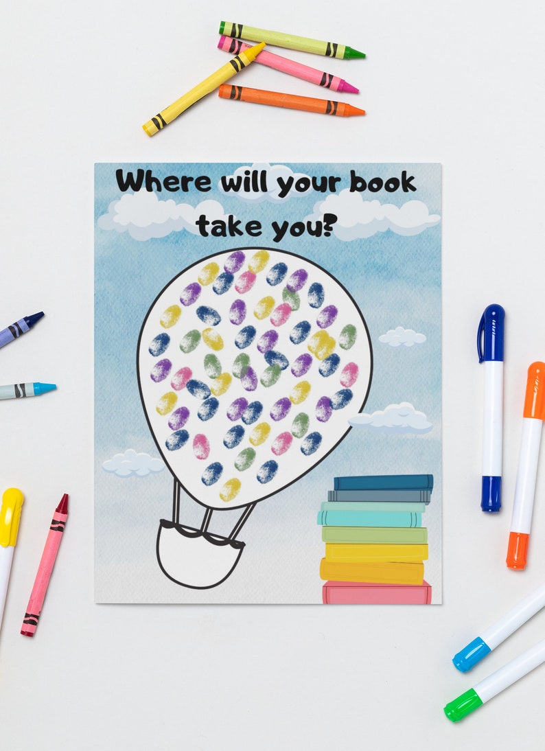Reading Day Printable. Hot Air Balloon. Draw or Fingerprint Art. - Etsy