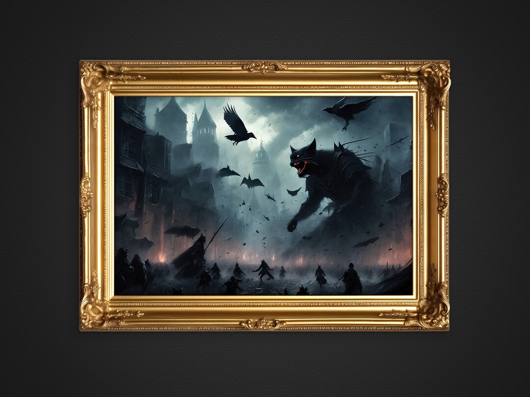 Demon Cat Attacking the City. Action, Blood, Warriors, Crows and Battle ...