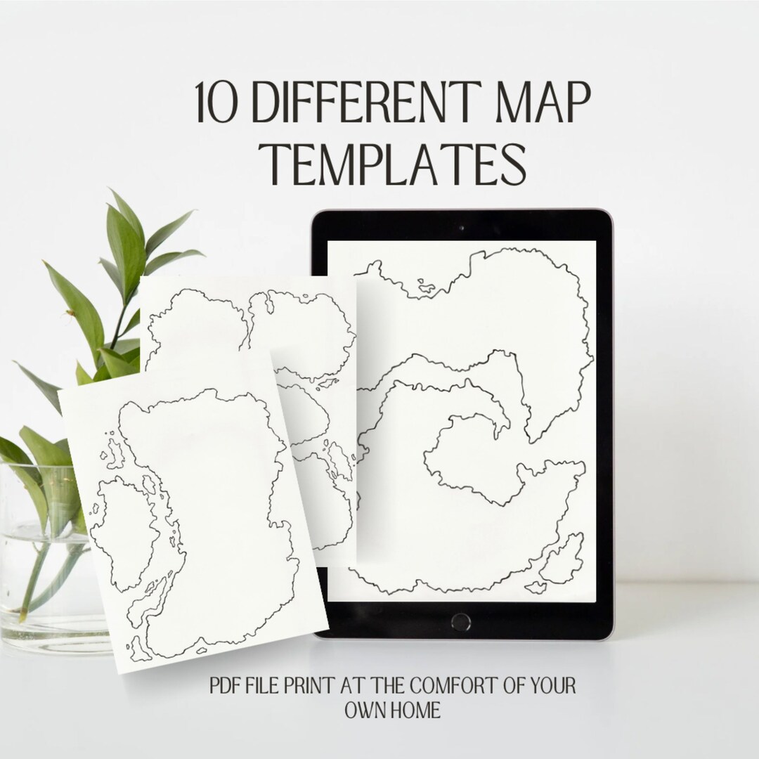10 Map Templates 1 Key Sheet, Fantasy World Map Templates, Draw It ...