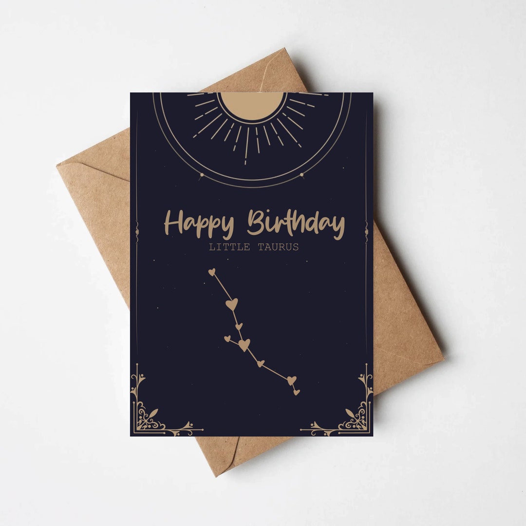 Taurus Zodiac Birthday Card, Little Taurus Digital Printable Card - Etsy