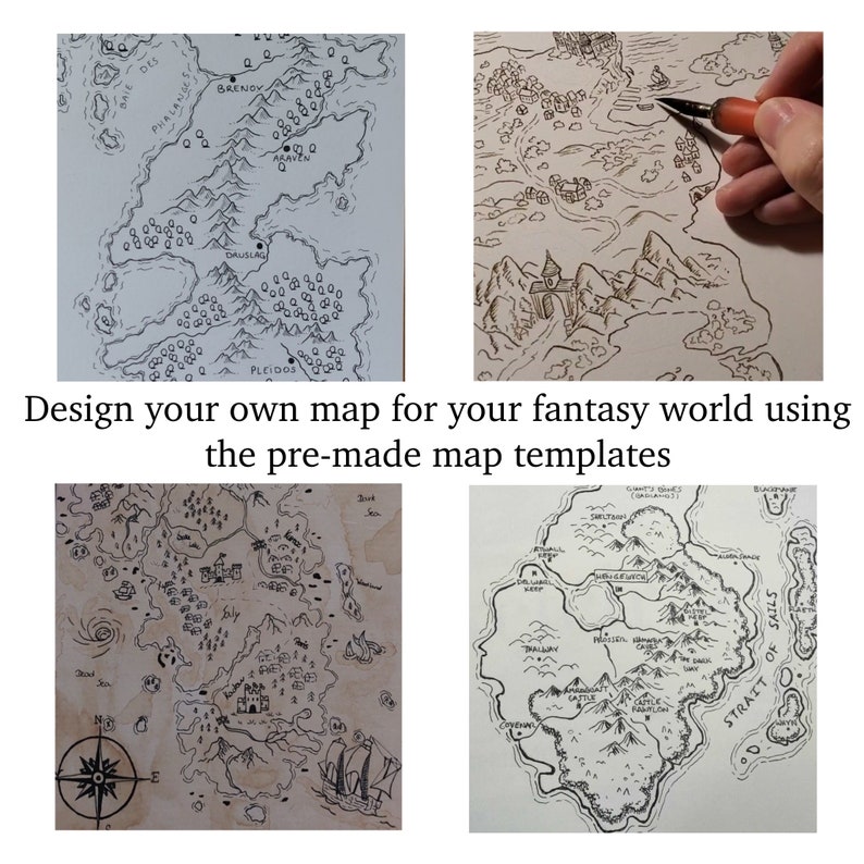 10 Map Templates 1 Key Sheet, Fantasy World Map Templates, Draw It ...