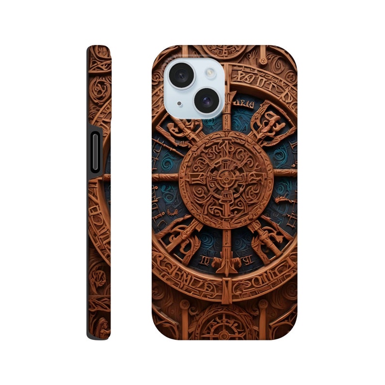 Norse 3D Viking Runic Calendar Phone Case, Wood Art, iPhone 15, 14, 13, 12, 11, XS, X L Samsung ...
