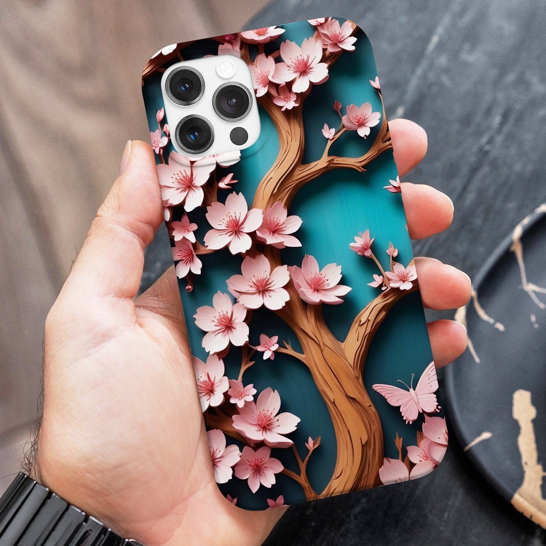 Cherry Blossom 3D Flowers Phone Case Floral, Nature Wood Art, iPhone 15 ...