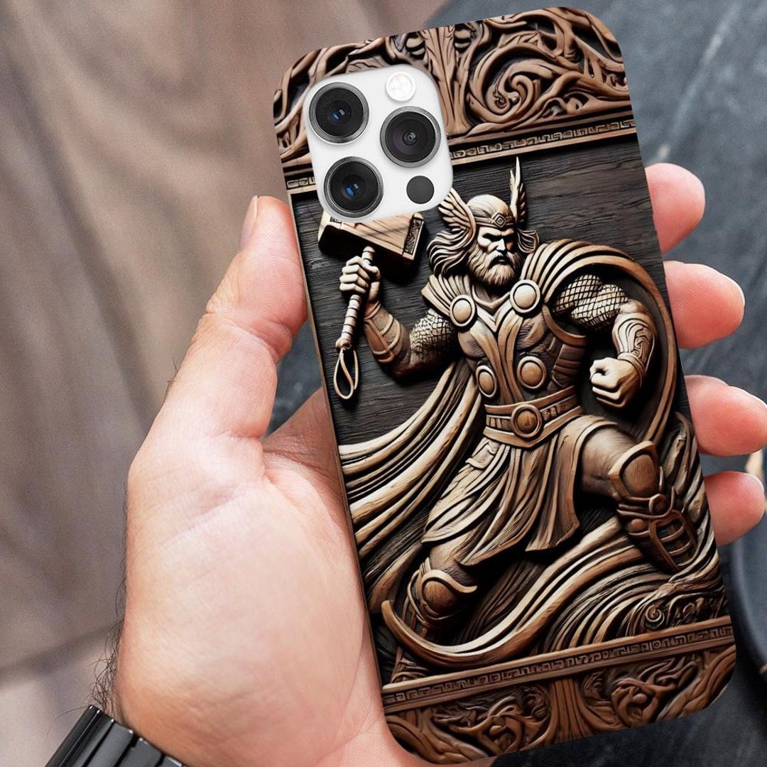 3D Norse God Thor & Hammer Mjölnir Viking Runic Calendar Phone Case ...