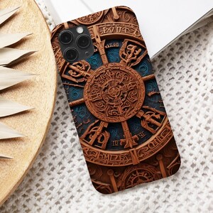 Norse 3D Viking Runic Calendar Phone Case, Wood Art, iPhone 15, 14, 13, 12, 11, XS, X L Samsung ...