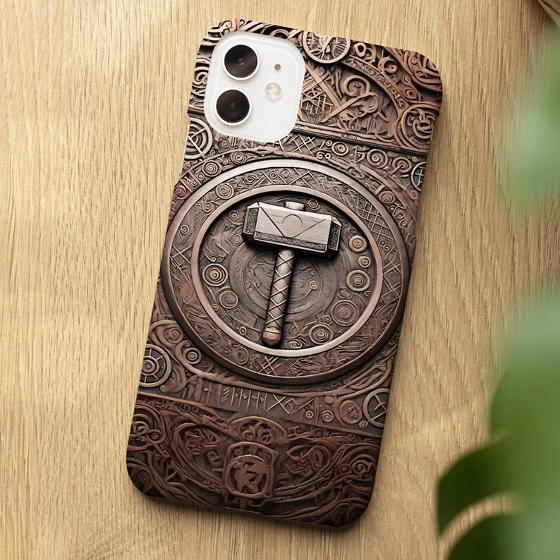 Norse 3D Thor's Hammer Mjölnir Viking Runic Calendar Phone Case, Wood ...