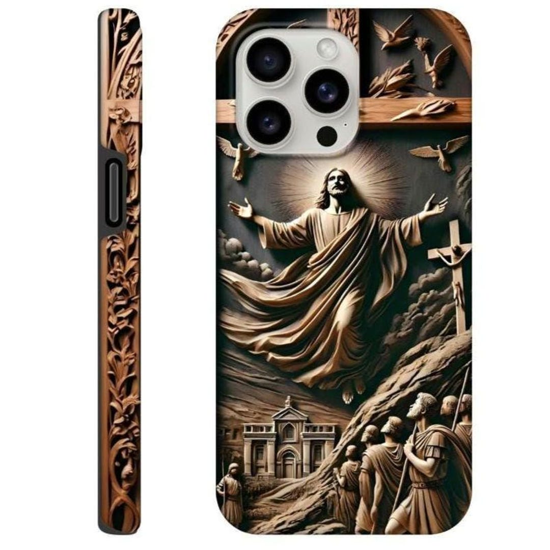 3D Jesus Christ Resurrection Tough Phone Case, Wood Christian Bible God ...