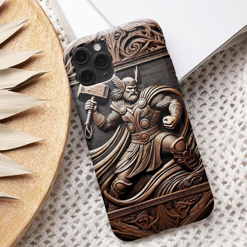 3D Norse God Thor & Hammer Mjölnir Viking Runic Calendar Phone Case ...