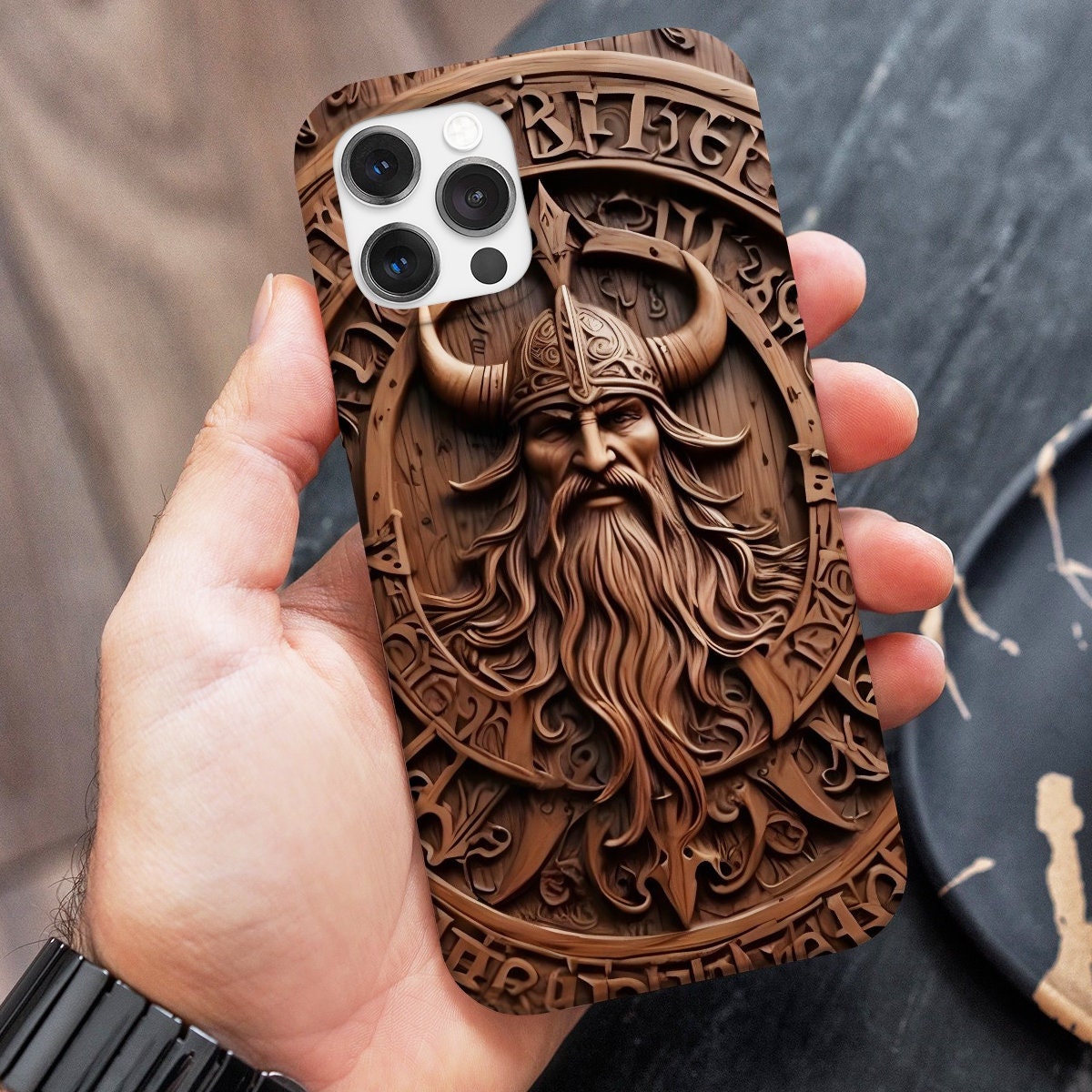 Norse 3D Viking Runic Calendar Phone Case, Wood Art, iPhone 15, 14, 13, 12, 11, XS, X L Samsung ...