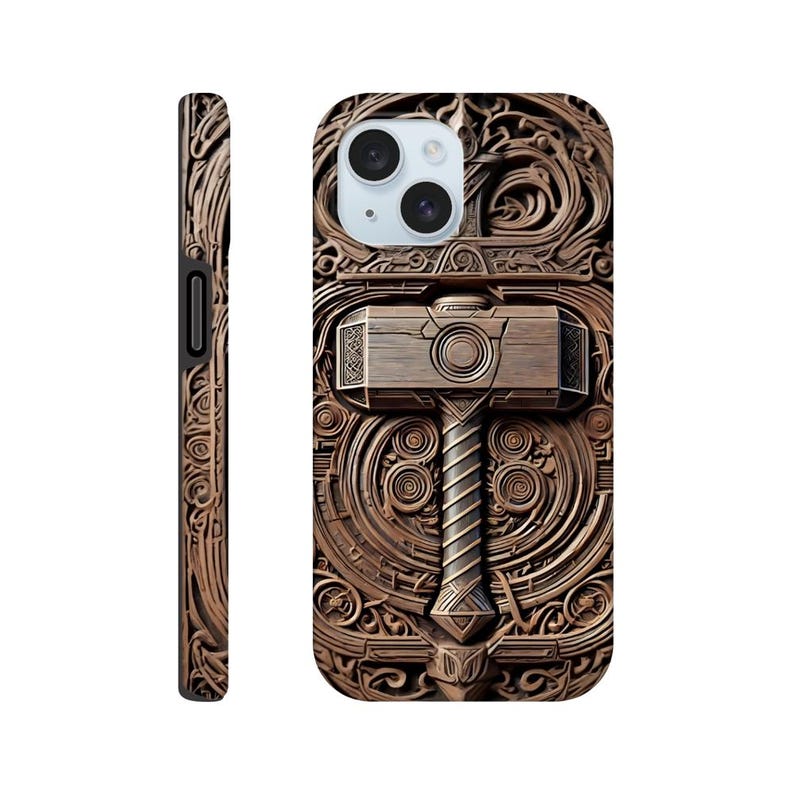 Norse 3D Thor's Hammer Mjölnir Viking Runic Calendar Phone Case, Wood ...