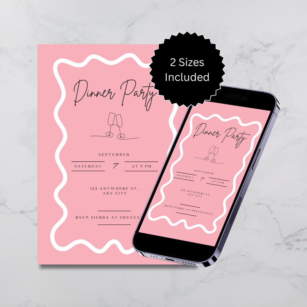 New Minimalist Dinner Party Invitation Wavy Clean Girl Invitation Pink ...