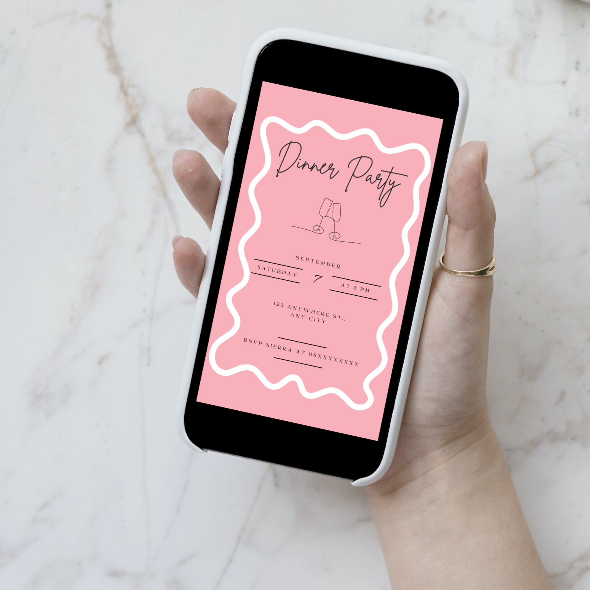 New Minimalist Dinner Party Invitation Wavy Clean Girl Invitation Pink ...