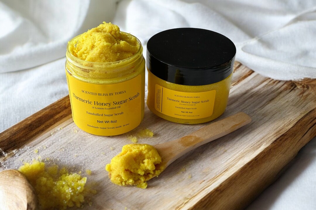 Turmeric Honey Sugar Scrub With Lemon Essential Oil. Mango, Shea Butter ...