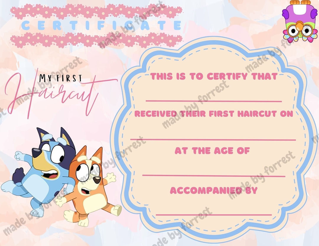 My First Haircut Certificate - Bluey 2 - Etsy