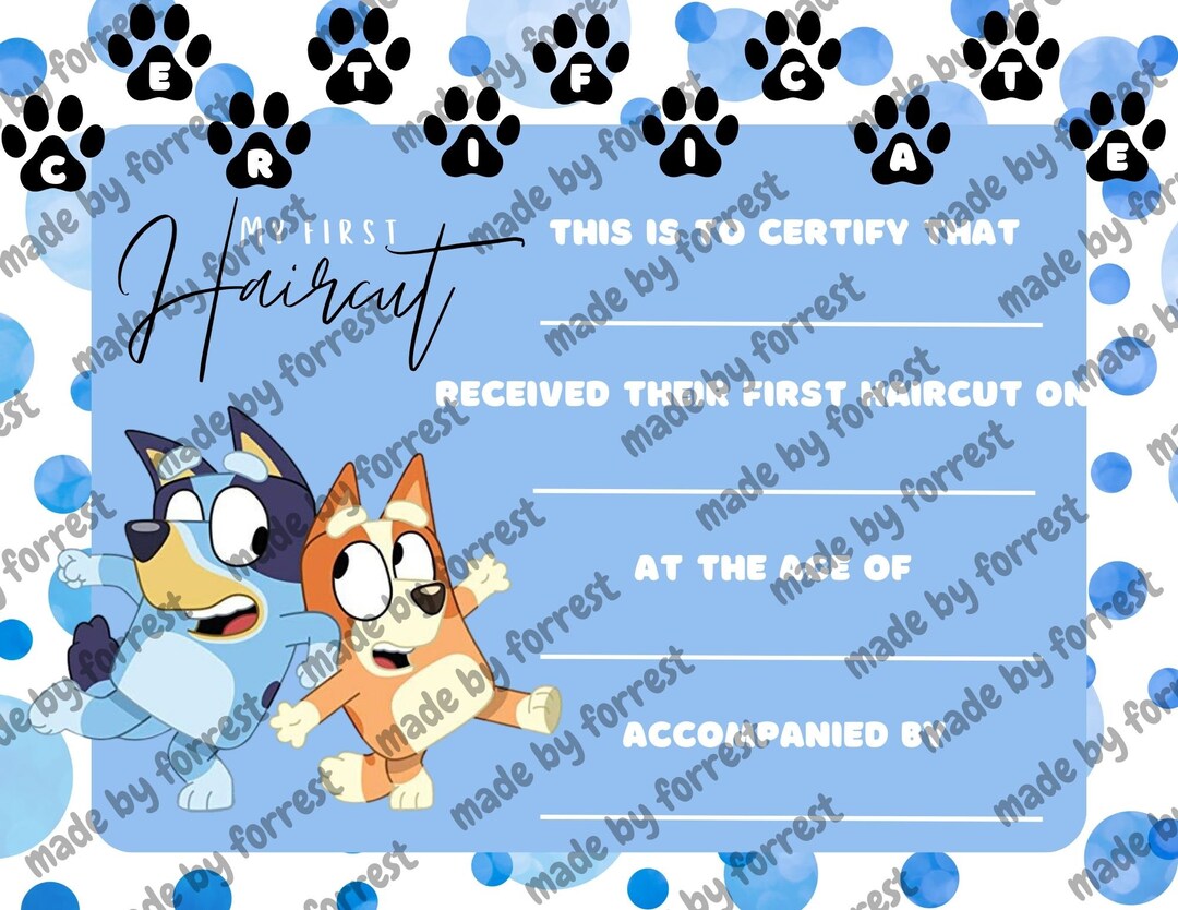 My First Haircut Certificate - Bluey - Etsy