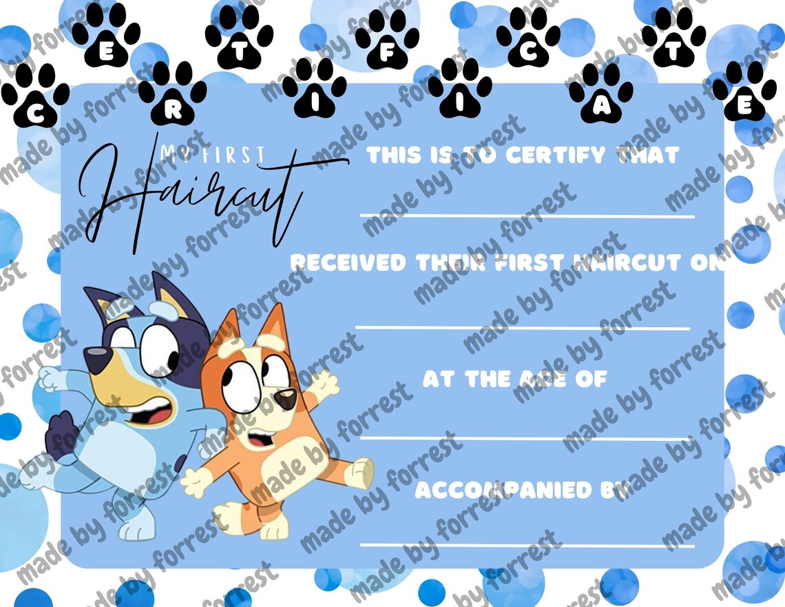 My First Haircut Certificate - Bluey - Etsy