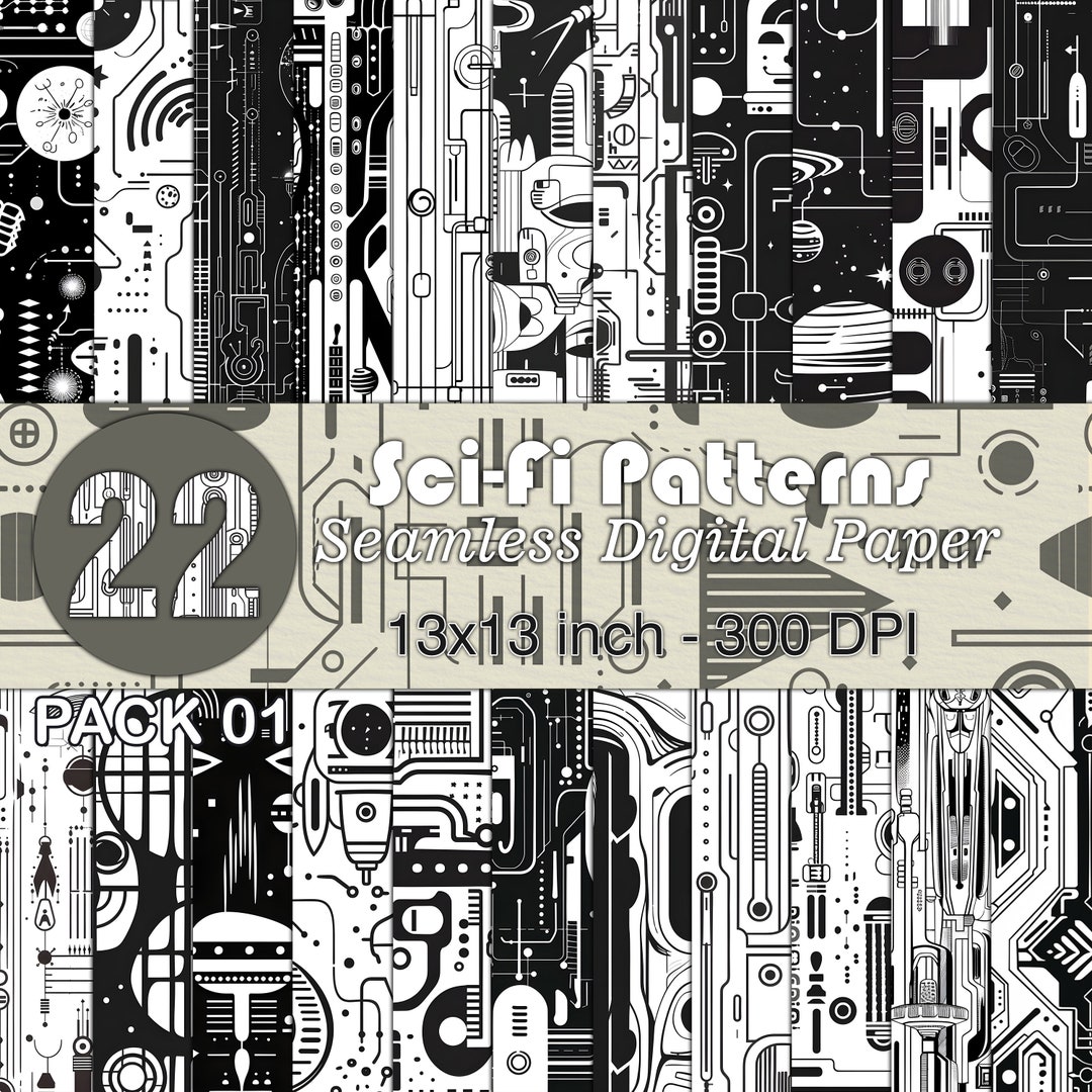 Sci-fi Digital Papers, 22 Digital Scrapbook Paper Pack, 13x13inch ...