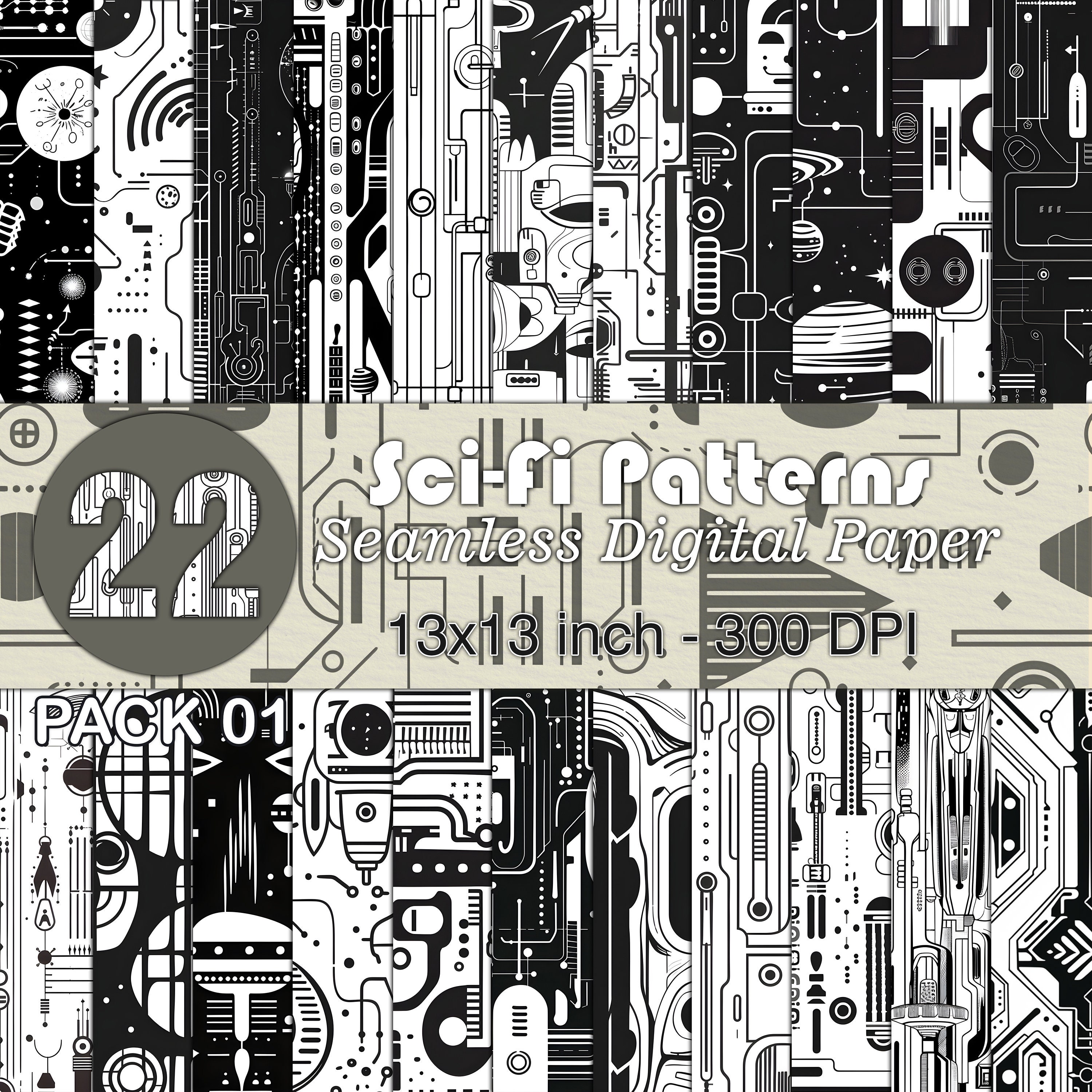 Sci-fi Digital Papers, 22 Digital Scrapbook Paper Pack, 13x13inch ...