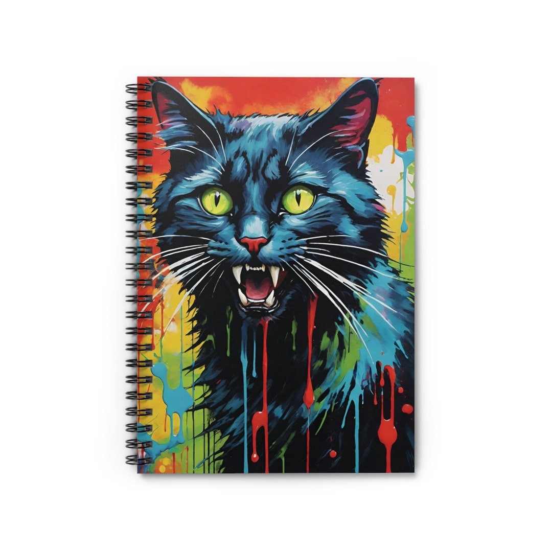 Spiral Notebook Ruled Line Scary Black Cat Cover 8x6 Inch Journal ...