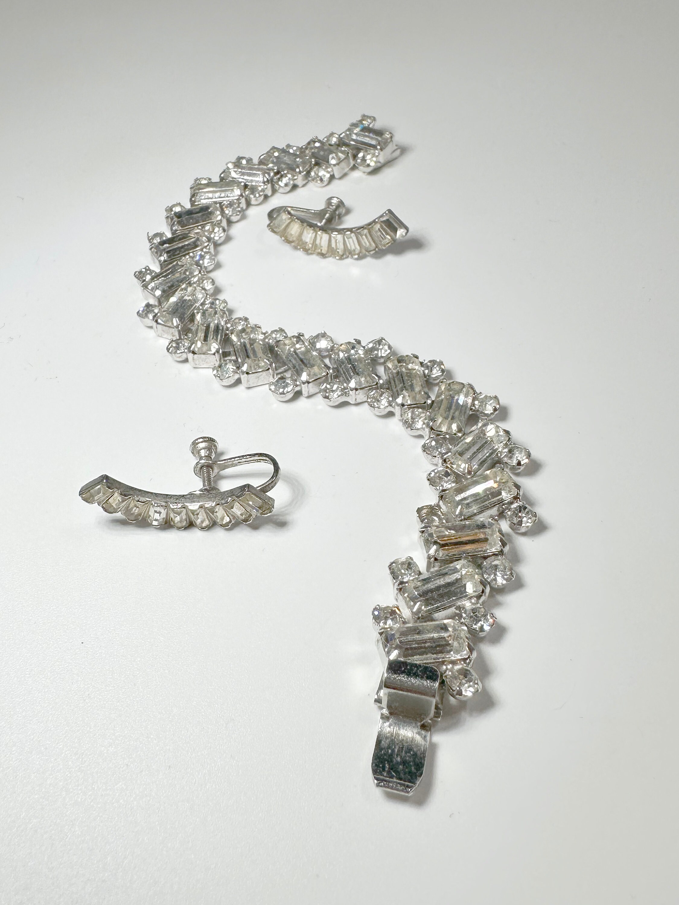 Vintage Weiss Rhinestone Emerald Cut Bracelet and Earrings - Etsy