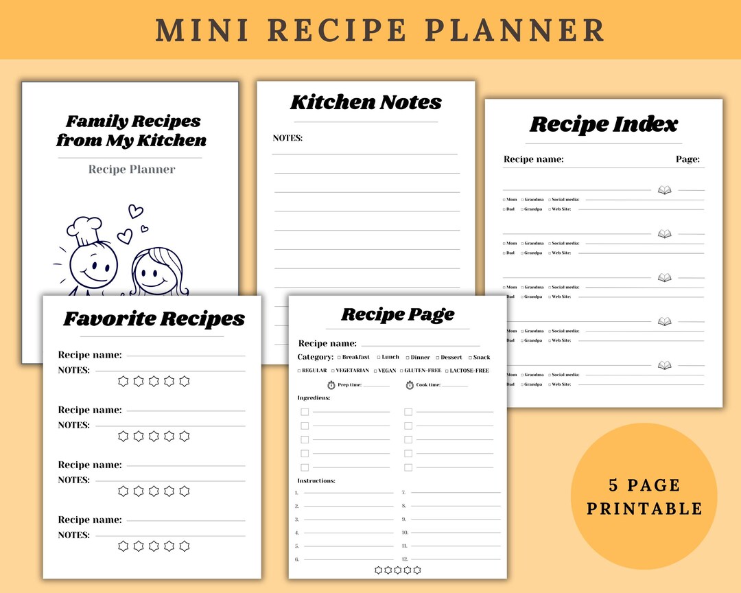 Mini Recipe Book Printable | Family Recipes Organizer | Kitchen Notes ...