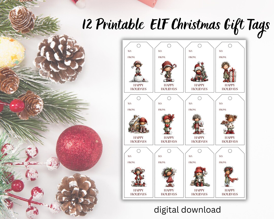 Christmas Elf Gift Tags Printable – Set of 12, PDF Download - Etsy