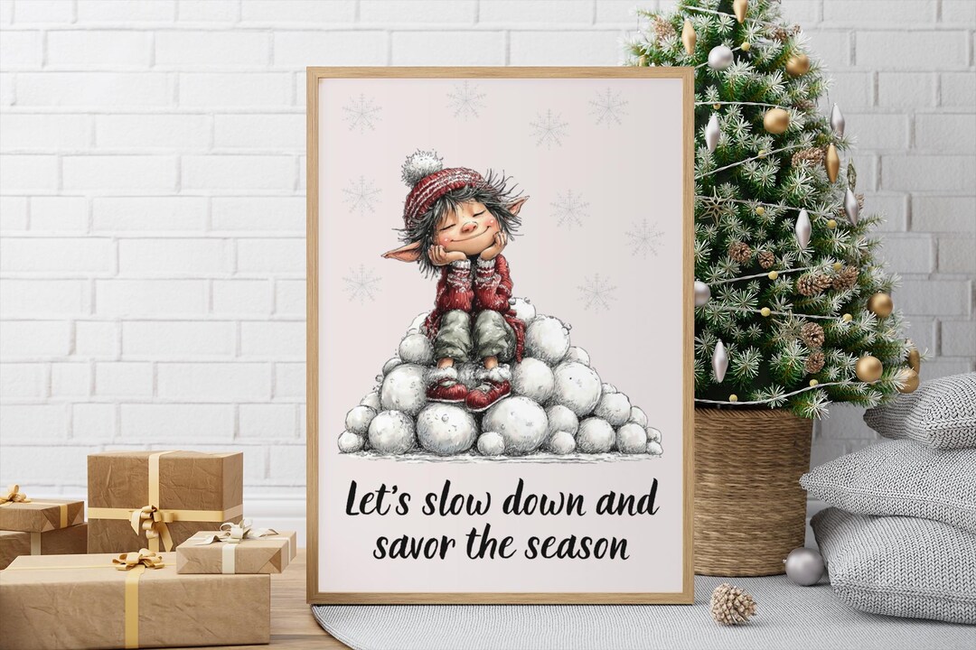 Christmas Elf Wall Art Printable | Cozy Holiday Home Decor | Digital ...