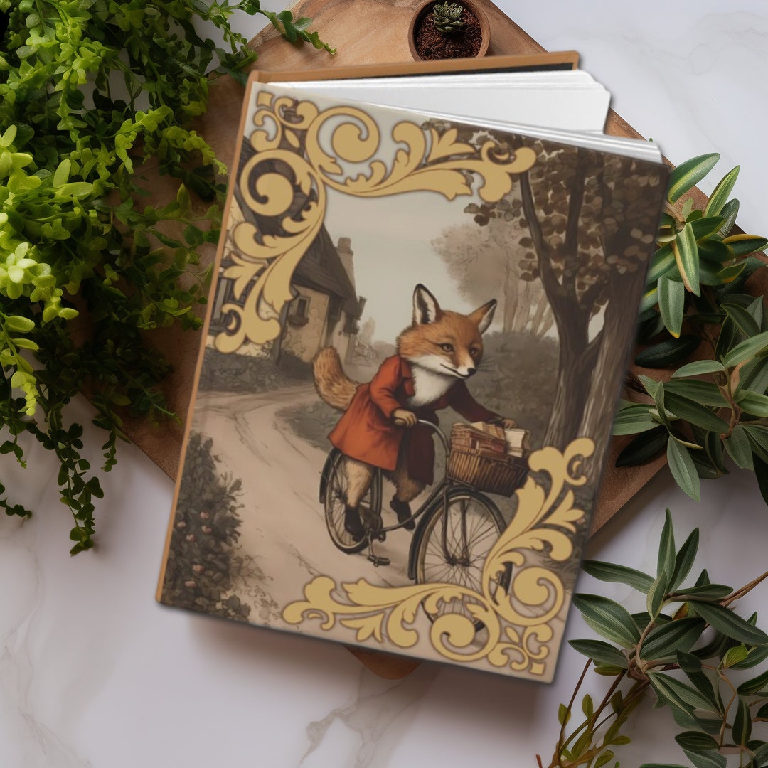 Cottage Core Fox on a Bike Journal Notebook Hardbound and Lined 150 ...