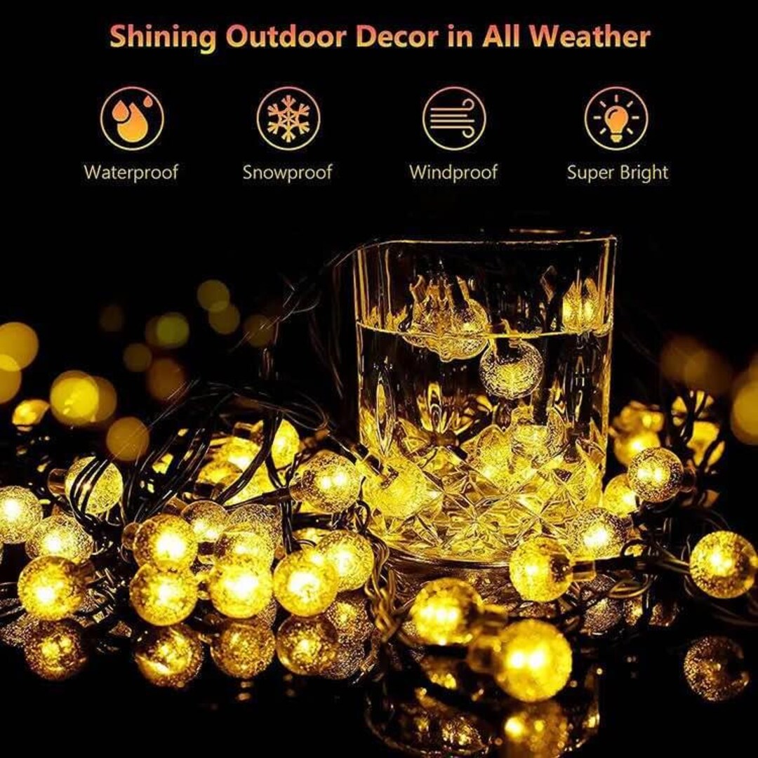 100LED Outdoor Crystal Ball Solar String Lights, 39FT, Waterproof Fairy ...