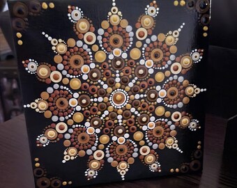 Dot Art Mandala, 8x8 Inch Square Stretched Canvas - Aqua and Turquoise ...