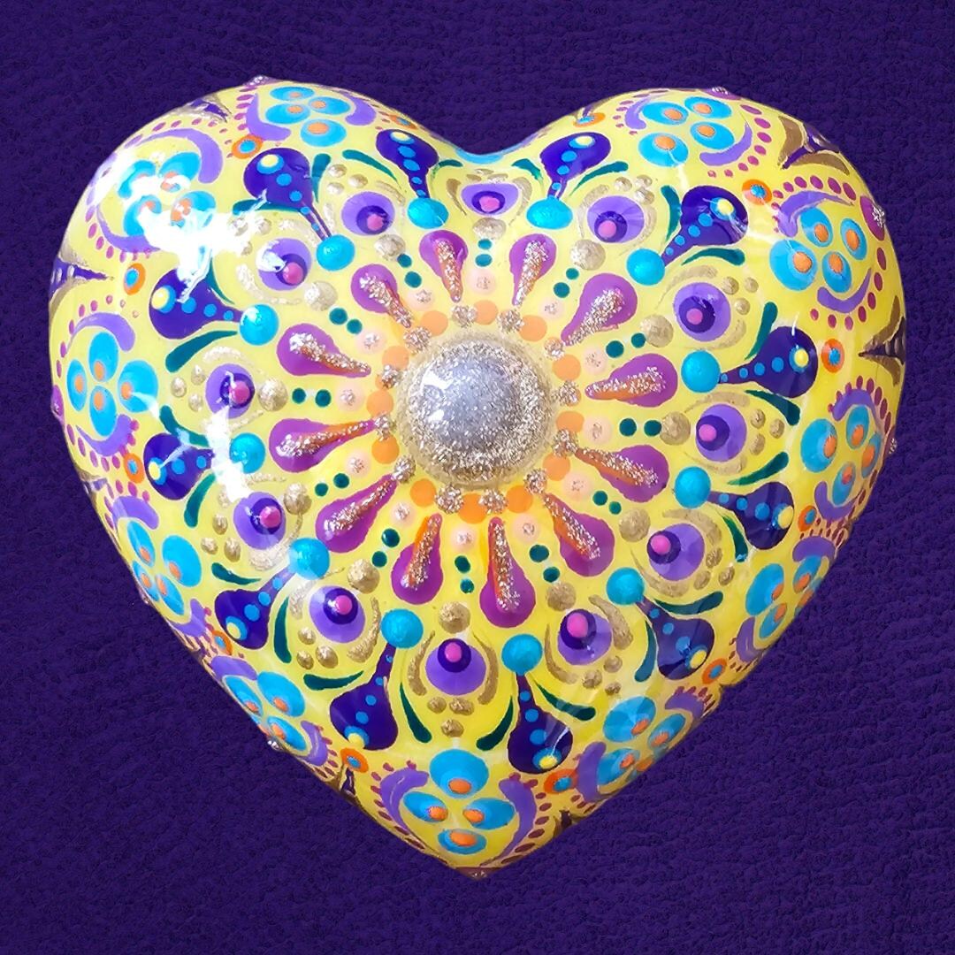 Puffy Heart 3x3 Inch Hand Moulded Stone With a Dot Mandala Design ...