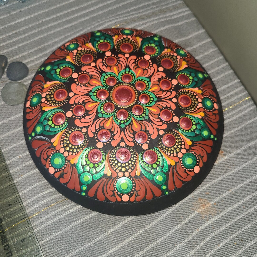 Painted 6 In. Mandala, Red & Green Colors, Mandala Design, Hand Painted ...